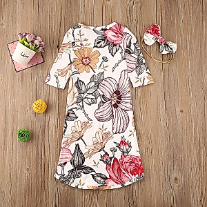 Mubineo Newborn Infant Baby Girl Boy Floral Print Cotton Sleeper Gown with Headband Outfits (X-a Beige, 0-3 Months)