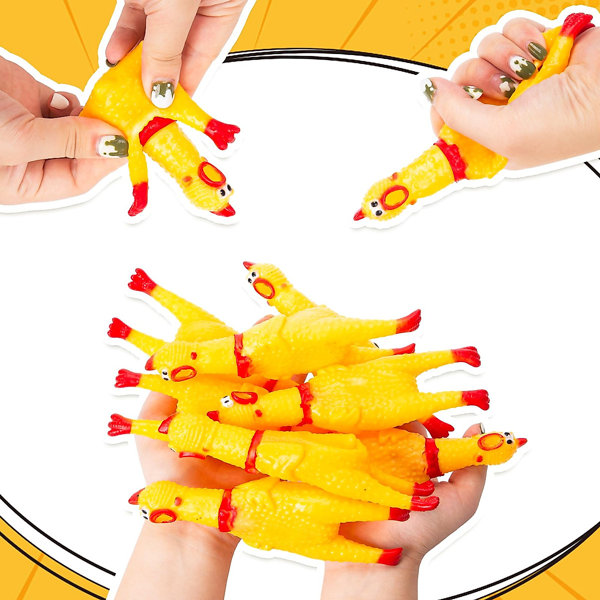 AMOR PRESENT 16PCS Squeaky Rubber Chicken, Screaming Rubber Chickens Toys for Kids Party Favors Prank Toys Dog Toys Noise Maker