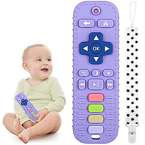 Chuya Silicone Baby Teething Toy Remote Control Shape Chew Toy for Babies 3-6 Months 3-24 Months, Teether Relief Baby Toys for Infants TV BPA Free(Purple)