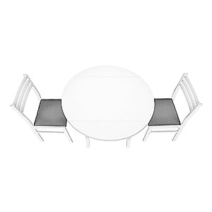 Monarch Specialties I 1011 Dining Table Set, 3pcs Set, Small, 35" Drop Leaf, Kitchen, White Metal and Laminate, Grey Fabric, Contemporary, Modern