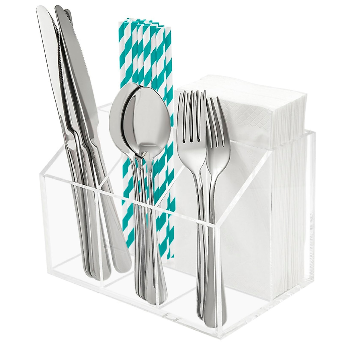 Utensil Holder Silverware Caddy Countertop Cutlery Organizer For Napkins Flatware Spoon Fork Knife Plastic Acrylic