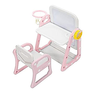 Walnut New 52cm * 67cm * 68cm Plastic Children's Table and Chair Drawing Board Set with Shooting Ring 1 Table and 1 Chair (Color : D)