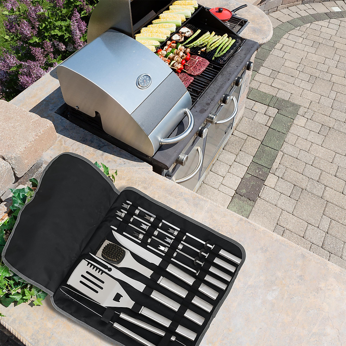 GrillKing BBQ Tool Set, 18pc Stainless Steel Grill Kit, Heavy Duty Barbecue Utensils and Grilling Accesories Set with Carrying Case