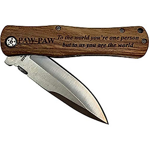 PawPaw - to the world you're one person but to us you are the world Stainless Steel Folding Pocket Knife with Clip, Wood