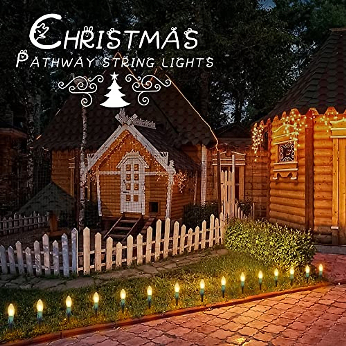 C9 Christmas Pathway String Lights Outdoor - 2 Pack 25.7 FT 20 Clear Lights with 20 Stakes, Connectable Waterproof Walkway Lights for Indoor Xmas Party Holiday Commercial Decoration, Warm White