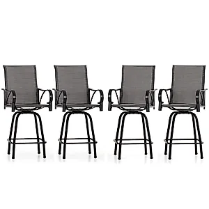 PHI VILLA Outdoor Swivel Bar Stools Set of 4, High Top Patio Bar Stools & Chairs with Armrest & Textilene Fabric for Outside, Grey