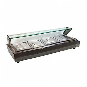 INTBUYING Food Soup Warmer Stove Bain Marie Commercial Canteen Buffet Steam Heater 12''x8.7''x4'' Pan With glass shield (4-pan single-row with transparent lid)