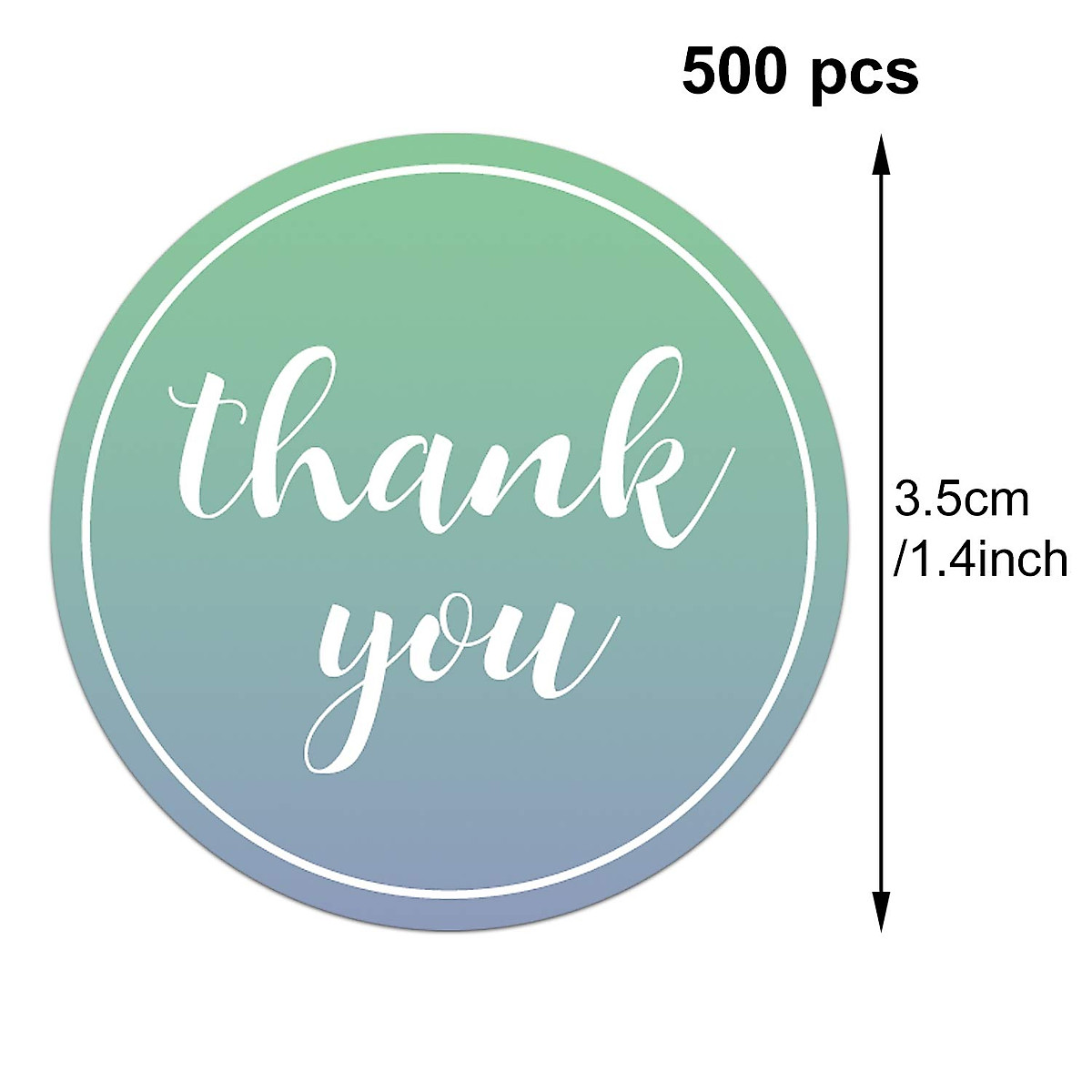 Color Thank You Stickers, 6 Different Gradient Rainbow Fashion Designs, 1.4 Inch, 500 Adhesive Labels Per Roll, Thank You Stickers for Small Business, Thank You Stickers for Wedding, Bridal Shower.