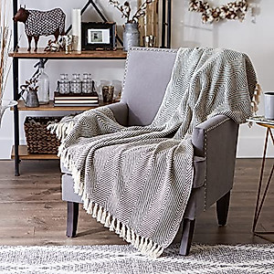 DII Rustic Farmhouse Cotton Chevron Blanket Throw with Fringe for Chair, Couch, Picnic, Camping, Beach, & Everyday Use, 50 x 60 - Urban Chevron Mineral