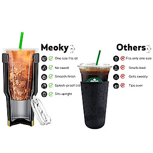 Meoky Double Wall Stainless Steel Iced Coffee Sleeve Reusable, One Size Fits All Coffee Sleeve for Starbucks, Dunkin Donuts, McDonalds (16-24oz, Midnight)