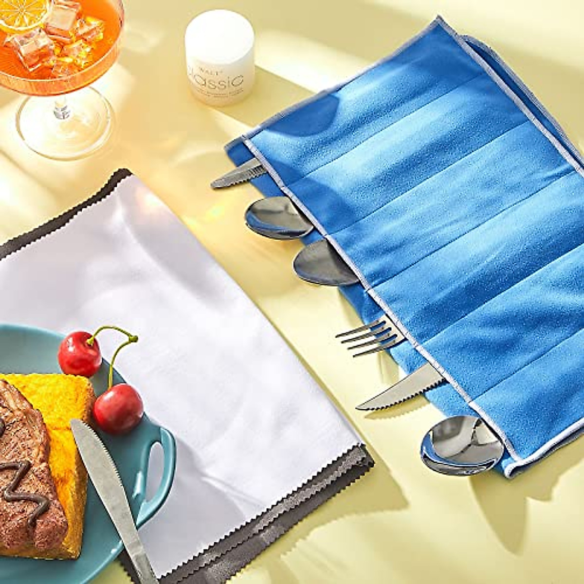 Silver Storage Bags Spreader Knife Storage Bags Flatware Storage Blue Silver Flatware Storage Non Tarnish Flannel Silver Protector Bags Silver Storage Cloth with Silver Cleaning Cloth (9 Pieces)