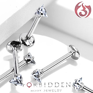 Forbidden Body Jewelry 16 g Titanium Internally Threaded CZ Triangle Flat Back Piercing Stud Earring, Helix, Cartilage, Labret, Monroe for Women or Men-6mm 2pc…
