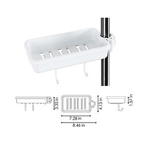 DeHUB Shower Caddy 7" with Hooks for Bathroom, Shower, Sink, Countertop, Shampoo, Soap, Sponge, Easy Installation, Dual Locking Clamp, No Drilling, No Glue, Height Adjustable, White