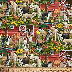 DAVID TEXTILES Farm Animals Make Barnyard Friends Digital Cotton Fabric by The Yard