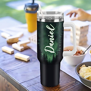 FOXCORNER Personalized Green Wolf Tumbler 40oz with Handle & Straw for Wolf Lovers, Wolfs Present for Men Women on Birthday Christmas, Custom Name Stainless Steel Travel Coffee Cup, Animal Lover Gifts