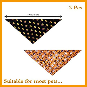 2Pcs Halloween Dog Bandanas,Pet Holiday Pumpkin Ghost Themed Pattern Bandanas,Scarf Triangle Bib Neckerchief Set for Dogs and Cats Costume Accessories