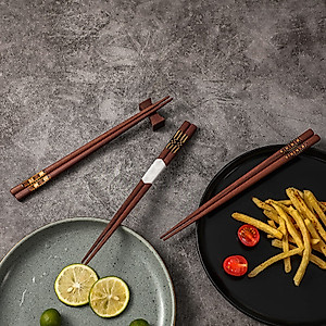 Wooden Chopsticks, 5 Pair Wooden Chopsticks Red Sandalwood Grooved Pattern Reusable Chop Sticks