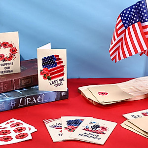 Watersay 100 Sets Veteran Thank You Cards with Envelopes and Stickers Military Appreciation Note Cards Memorial Day Watercolor Cards 4 x 6 Inch Blank Cards Bulk for Veterans Memorial Day