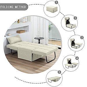 Sofa Bed, 4 in 1 Multi-Function Folding Ottoman Breathable Linen Couch Bed with Adjustable Backrest Modern Convertible Chair for Living Room Apartment Office, White