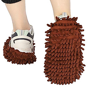 Mop Slippers Shoes Cover, 10Pcs Chenille Mop Slippers Multifunction Floor Cleaning Shoes Dust Cleaner Accessory(Tan)