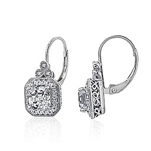 Amazon Collection Platinum-Plated Sterling Silver Infinite Elements Cubic Zirconia Asscher-Cut Antique Drop Earrings