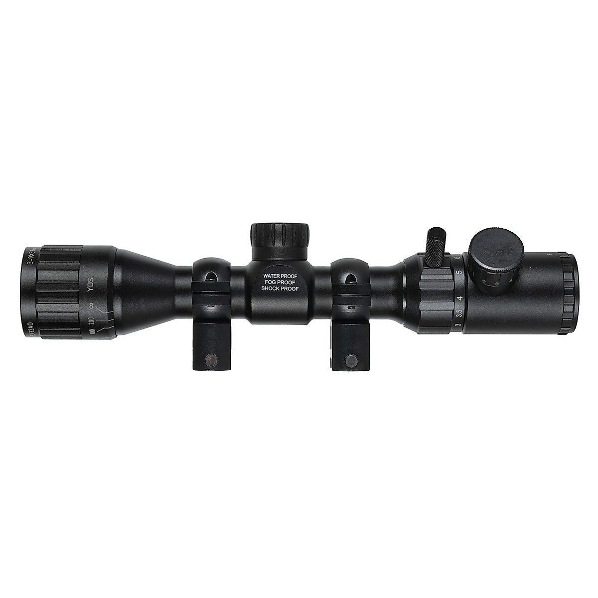 Monstrum 3-9x32 AO Rifle Scope with Illuminated Range Finder Reticle and Parallax Adjustment | Black