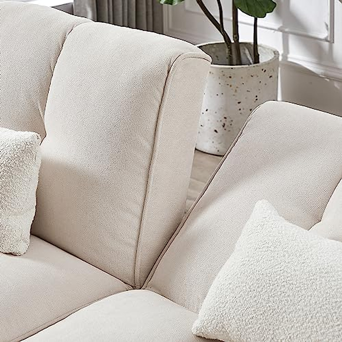 Antetek 81-inch Futon Sofa Bed, Modern Tufted Linen Fabric Convertible Sleeper Sofa Couch, Oversized Loveseat Sofa with 3 Adjustable Positions and 8 Wooden Legs for Living Room Office, Beige