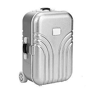 Semme Toy Suitcase, Dolls Travel Suitcase, Mini Size Trolley Case with Open and Close Carry On Luggage Simulation Rolling Suitcase Toy(Silver)
