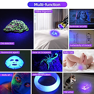DARKDAWN UV 395nm Light Flashlights USB Rechargeable Ultraviolet LED Blacklight Mini Wood’s Lamp Portable Blacklight for cat Urine Detection Dry Stains, Uranium Glass, Leak Detection, D15 395 nm