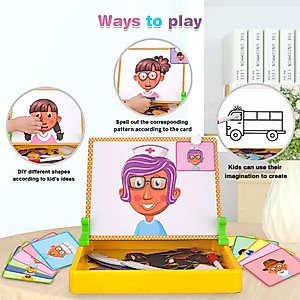 TAKIHON Magnetic Puzzles Toys with Drawing Board,Double Side Magnet Toys,Face Changing&Dress Up Puzzles,Preschool Learning Educational Toy for Kids,Toddlers,Boys,Girls
