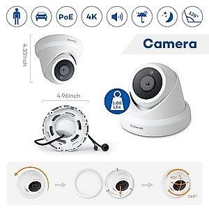 ONWOTE Wired 4K Security Camera System PoE 16 Channel 4TB, AI-Human-Vehicle-Detection, 128° Wide Angle, 8 * 8MP Outdoor Commercial IP Cameras with Audio, 16CH 4K NVR CCTV Surveillance for Businesses