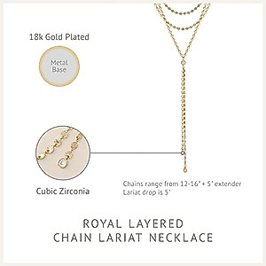 Ettika Lariat Necklace For Women. Y Necklace For Women. Royal Layered Lariat Necklace. 18k Gold Plated Crystal Chain, Jewelry