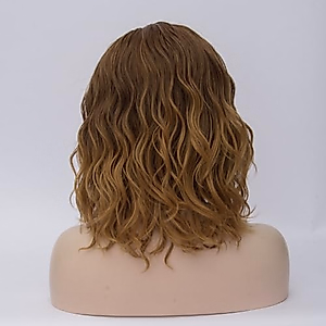 BERON Womens Brown Wig Short Curly Bob Hair Wig for Girls Brown Ombre Color Wavy Heat Resistant Synthetic Wig Body Wave Daily Hair Party Wigs
