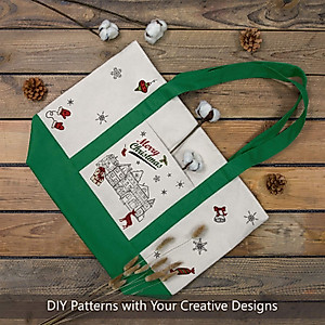 TOPDesign 1-Pack Canvas Tote Bag with an External Pocket, Reusable Grocery Shopping Bag, Top Zipper Closure, Daily Essentials (Green/Natural)