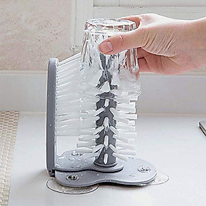 Water Bottle Cleaning Brush Glass Cup Washer with Suction Base Bristle Brush for Beer Cup, Long Leg Cup, Red Wine Glass and More Bar Kitchen Sink Home Tools Grey