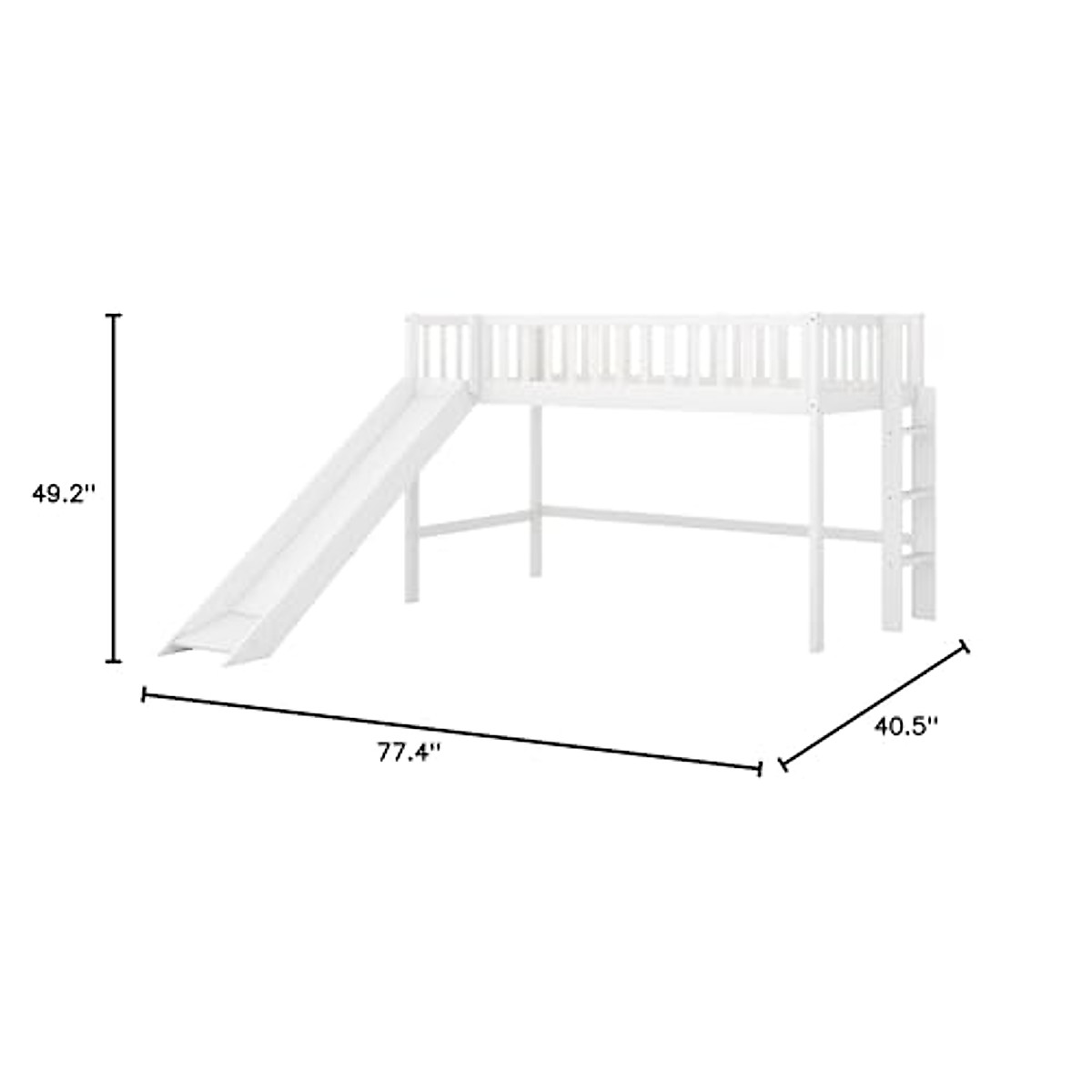 Harper & Bright Designs Twin Size Low Loft Bed Frame with Ladder and Slide for Kids,White
