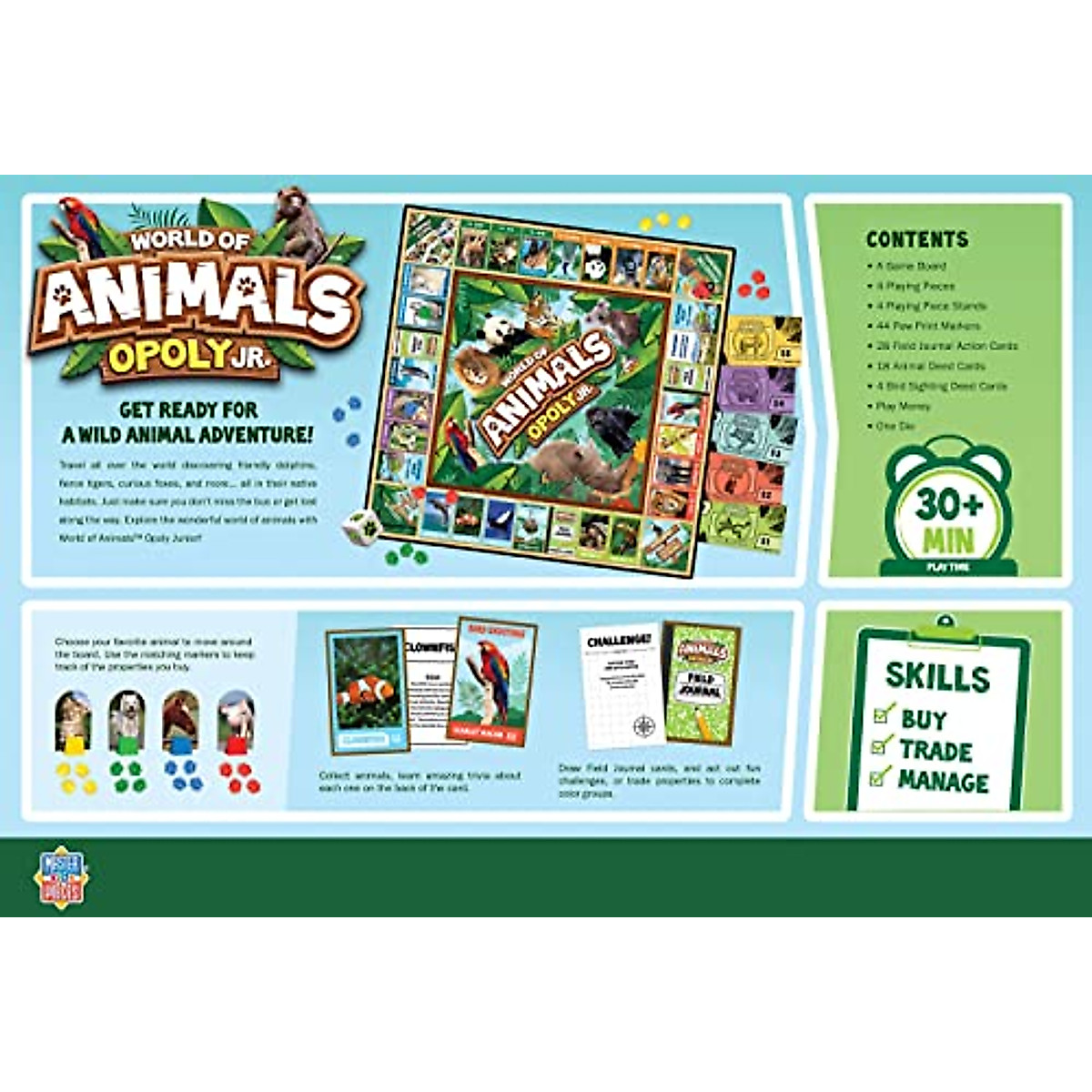 MasterPieces Kids & Family Board Games - World of Animals Opoly Jr. - Officially Licensed Board Games for Kids, & Family