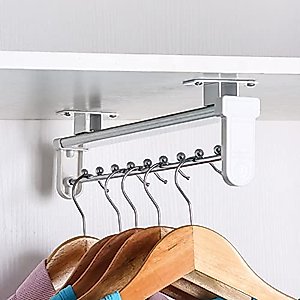 Heavy Duty Retractable Closet Pull Out Rod Wardrobe Hanger Rail Organizer, Adjustable 30-50cm Wardrobe Clothing Rail/Top Mount Wardrobe Hanger, Black, White (Color : White, Size : 30cm/11.8in)