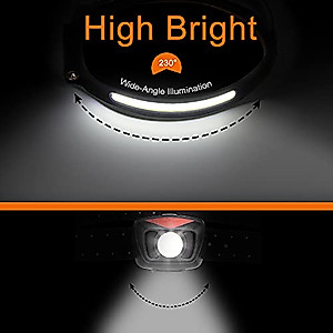 EGUKU Headlamp Flashlight, Rechargeable LED Headlamps 1200Lumens 2 COB 230°Wide Beam Headlight with Motion Sensor Bright 5 Modes Lightweight Waterproof Head Lamp for Outdoor Running, Camping Hiking