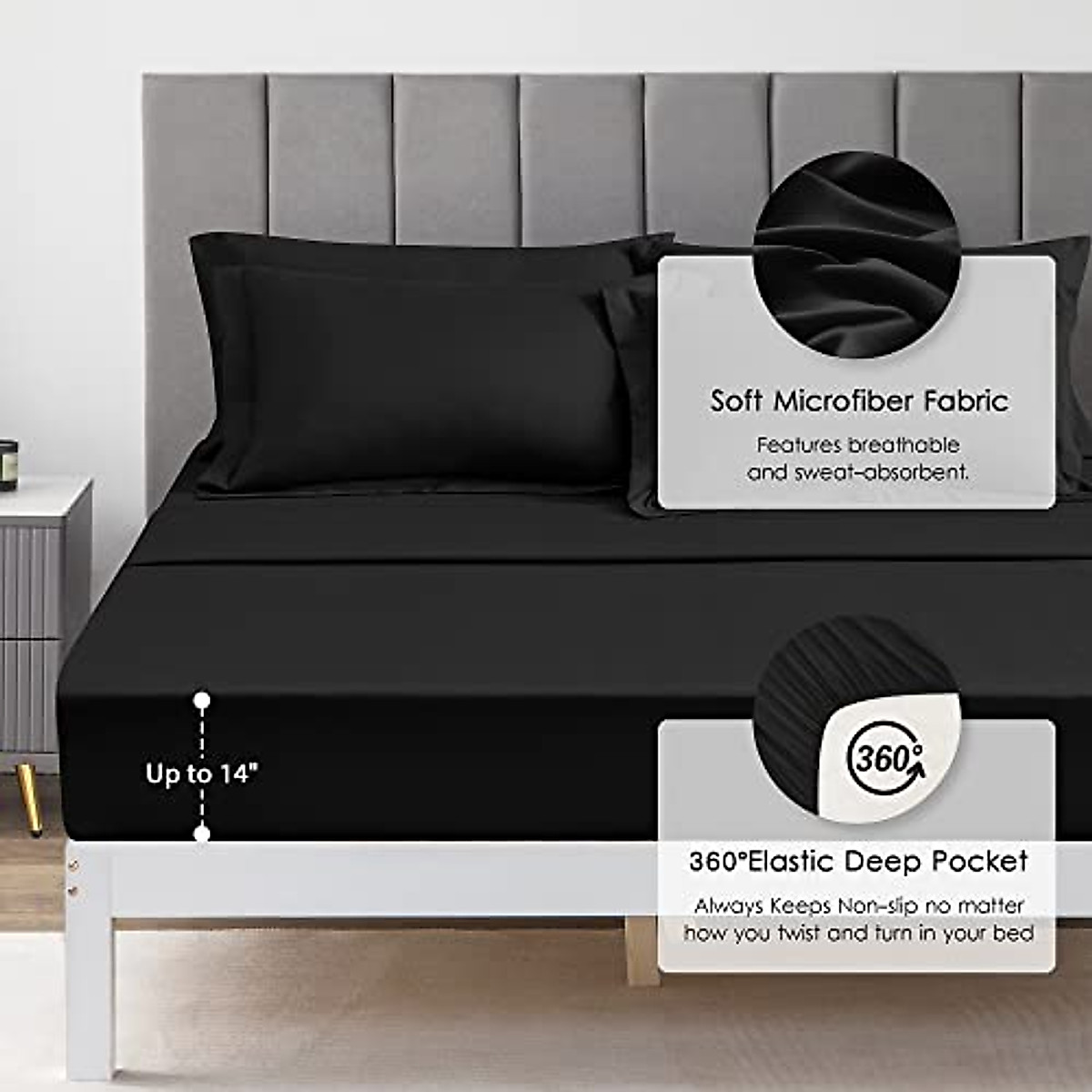 Love's cabin Full/Queen Comforter Set Black, 7 Pieces Queen Bed in a Bag, All Season Full/Queen Bedding Sets with 1 Comforter, 1 Flat Sheet, 1 Fitted Sheet, 2 Pillowcase and 2 Pillow Sham