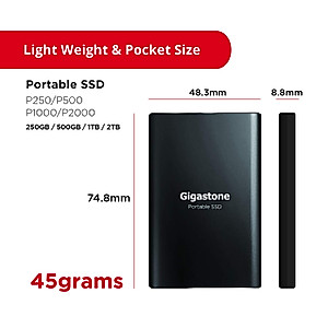 Gigastone 2TB External SSD Read Speed 500MB/s USB 3.2 Type-C External Solid State Drive Portable, 3D NAND Ultra Slim Metal, for PS4 PC Laptop Mac Windows Linux Android Xbox One Smart TV