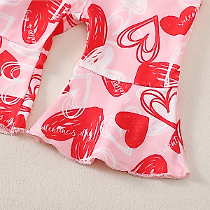 Aslaylme Newborn Girl Valentine Day Clothes Baby My 1st Valentine's Day Flare Pant Outfit (Red, 0-3 Months)