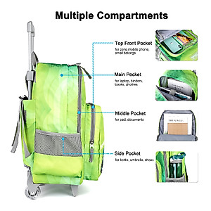 Tilami Rolling Backpack 18 inch Double Handle with Lunch Bag Wheeled Kids Backpack, Spaceship Blue