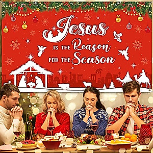 Christmas Religious Backdrop Jesus Is the Reason for the Season Xmas Photography Background Christmas Nativity Banner for Christmas Party or Fireplace and Outdoor Decoration, Christmas Eve, 6 x 3.6 ft