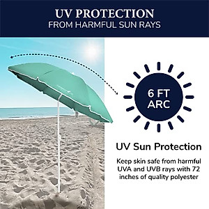 Caribbean Joe Beach Umbrella, Portable Outdoor Sun Umbrella With UV Protection, Shoulder Carry Bag, Full 6 ft Arc, Mint