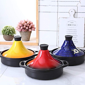 MYYINGBIN Tagine Cooking Pot with Lid Hand Painted Ceramic Casserole Stew Pot Healthy Cookware with Handle, Yellow