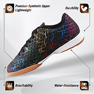 Vizari Zodiac Junior Indoor Soccer Shoes | Synthetic Indoor Football Shoes with Rubber Sole | Durable and Machine Washable for Youth | Ideal for Indoor Soccer and Futsal Black