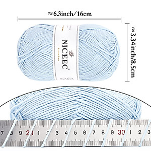 NICEEC 3 Skeins Soft Cotton Yarn 5ply Baby Cotton Yarn for Knitting Crochet Baby Weight Yarn Cotton Blend Yarn Total Length 3×220m(3×240 yds,100g×3)-Light Blue
