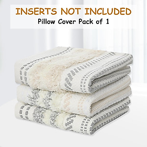 decorUhome Decorative Boho Throw Pillow Covers 12x20, Lumbar Accent Neutral Tufted Pillow Covers for Couch Bed Sofa, Textured Striped Woven Pillow Covers, Beige and Cream White, Pack of 1