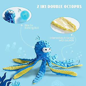 Nocciola 4 PCS Crinkle Squeaky Dog Toys | Blue Octopus Dog Toy | Ocean Theme Stuffed Dog Toys, Interactive Rope Dog Toys for Small, Medium & Large Dogs, Durable Dog Toys for Aggressive Chewers
